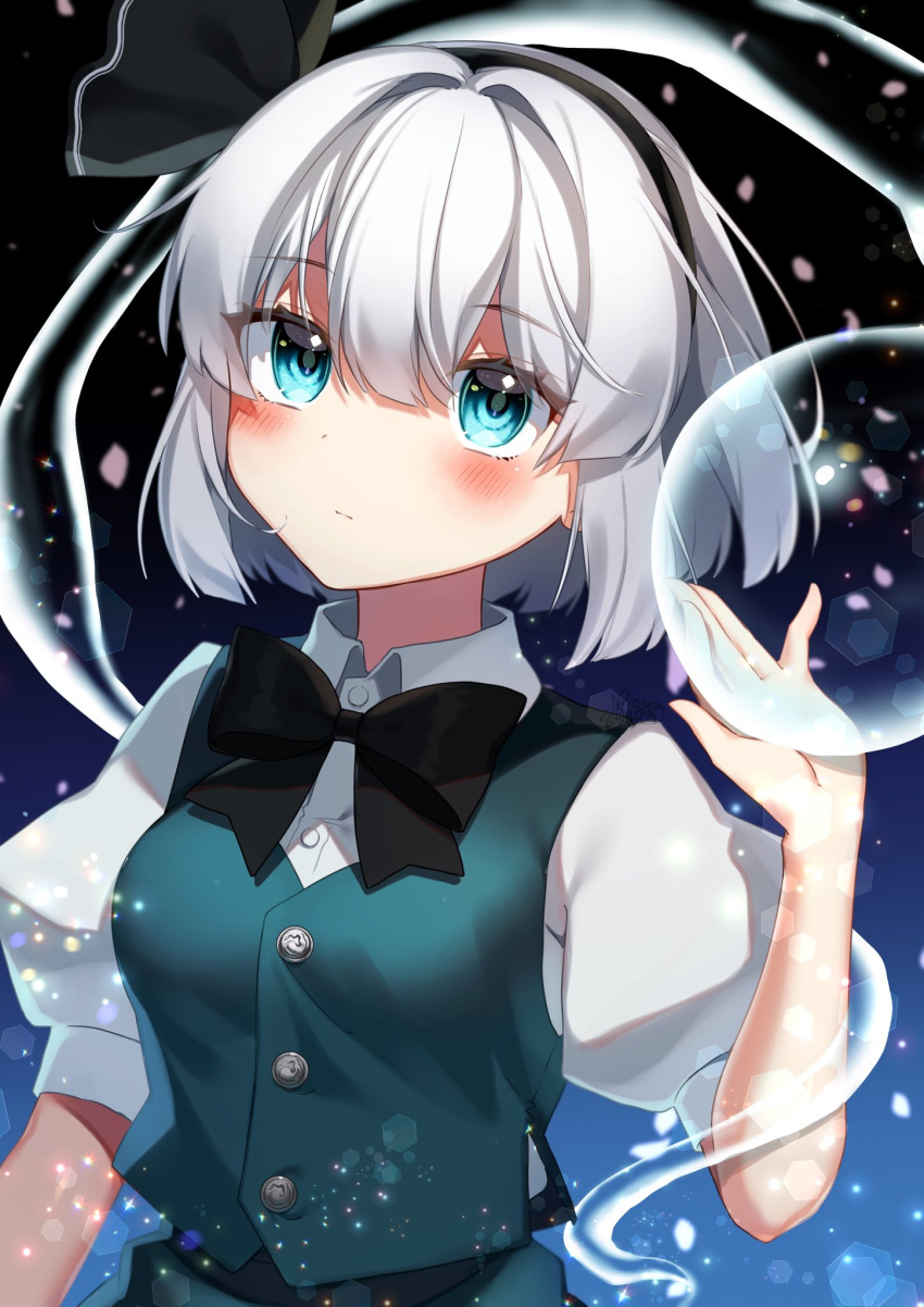 Safebooru - 1girl bangs black bow black hairband black ribbon blue eyes blush bow budou zerii ...
