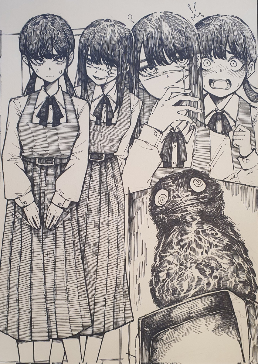 Safebooru - ! !! 2girls ? bangs belt bird blush chainsaw man collared shirt dual persona epeulu ...