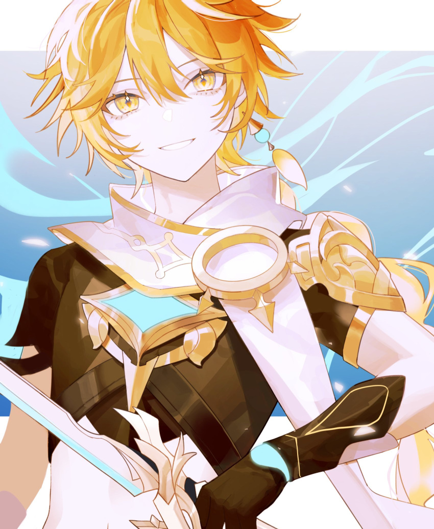 Safebooru - 1boy aether (genshin impact) bangs blonde hair blue background braid braided ...