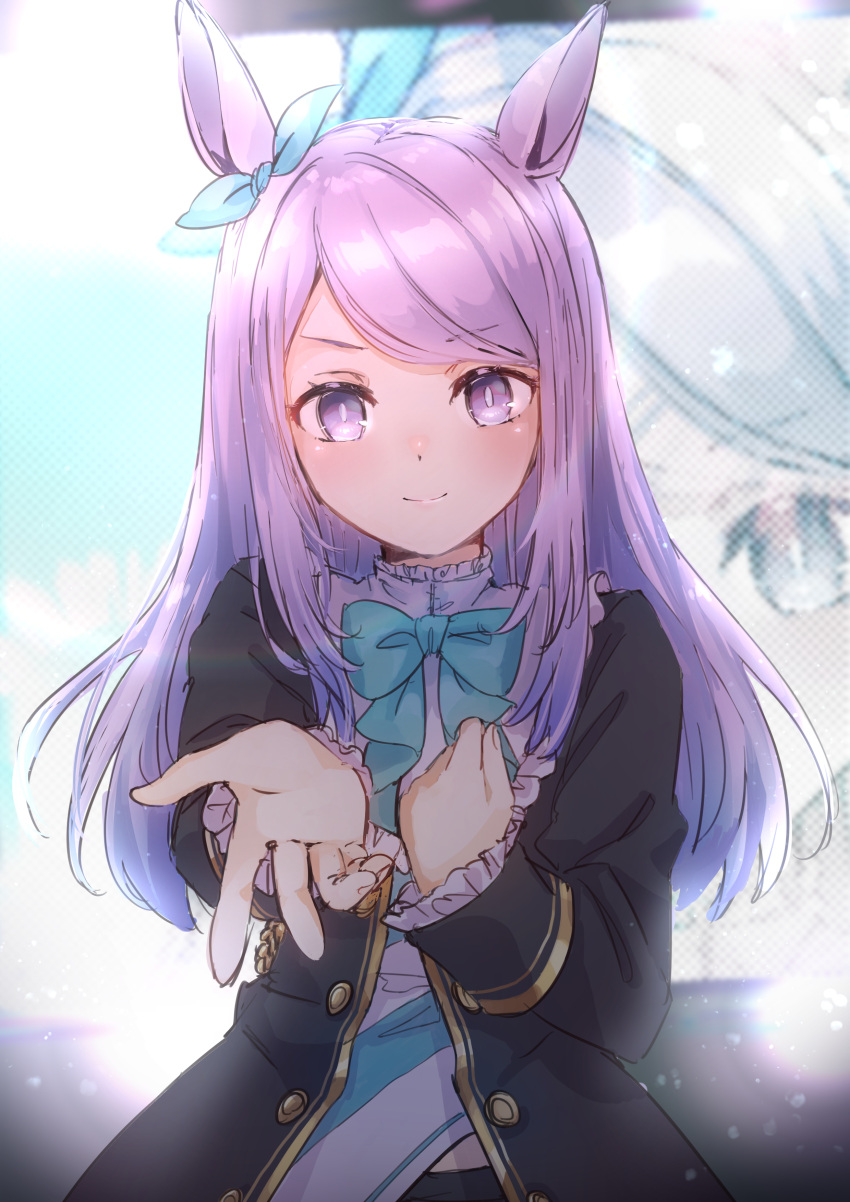 Safebooru - 1girl absurdres animal ears bangs black suit blue bow blue bowtie bow bowtie formal ...