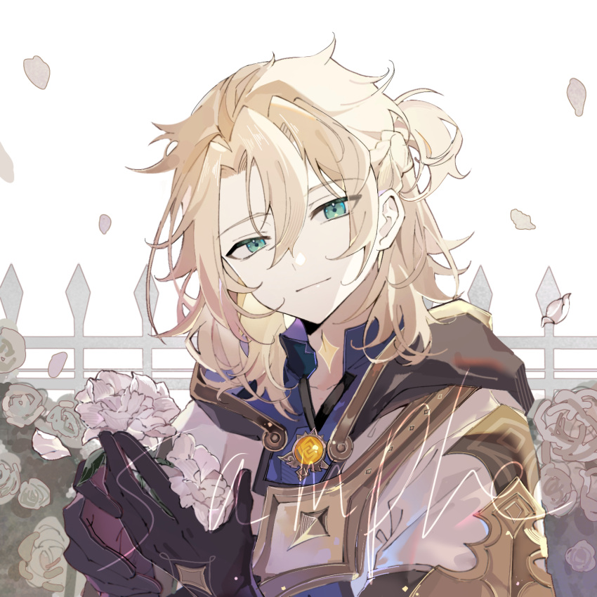 Safebooru - 1boy albedo (genshin impact) aqua eyes bangs black gloves blonde hair blue shirt ...