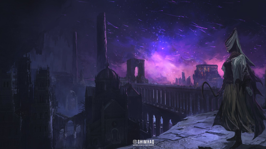 Safebooru - 1girl architecture armor bridge cape cave city elden ring ...