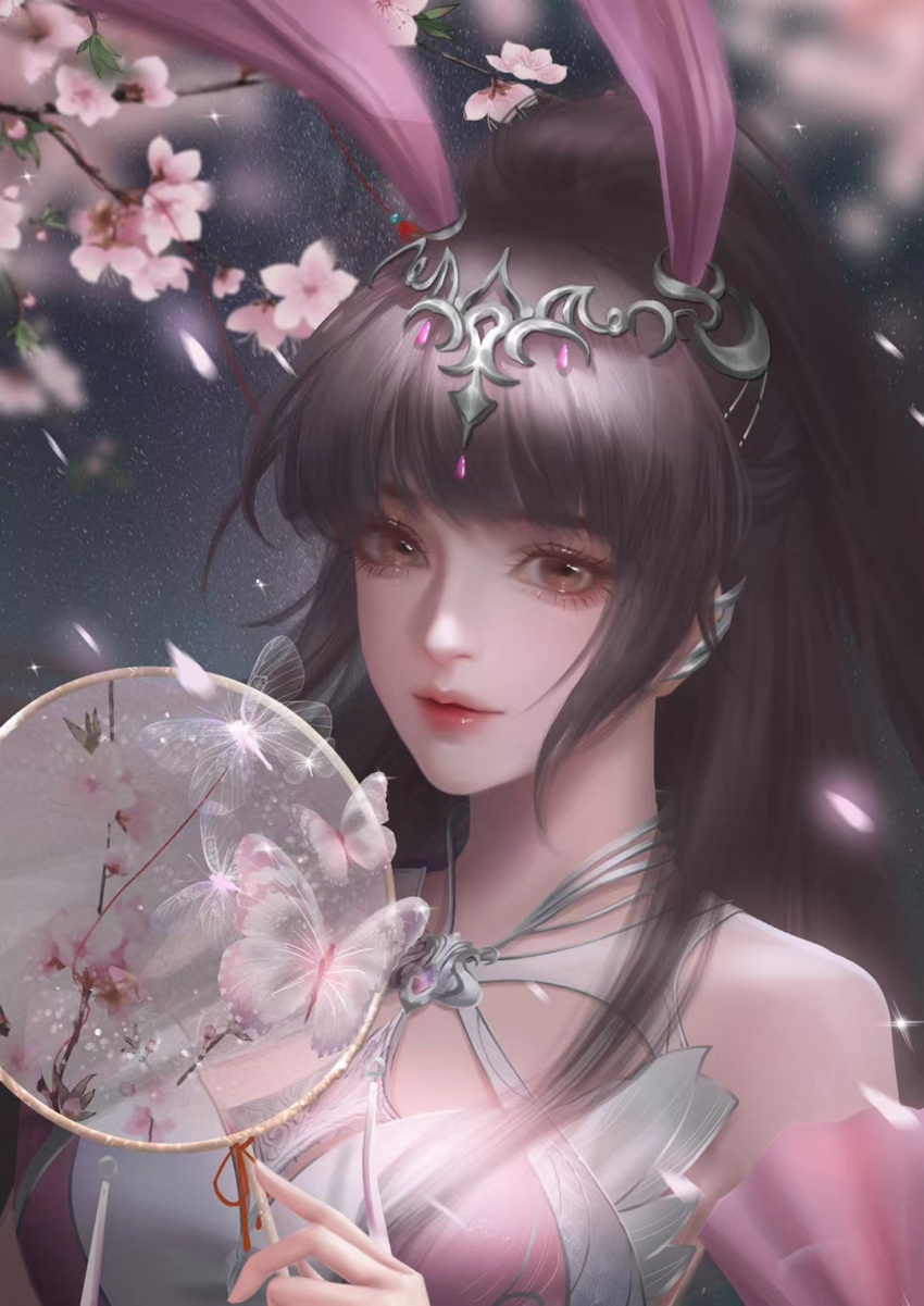 Safebooru - 1girl animal ears artist request breasts brown hair closed mouth collar douluo dalu ...