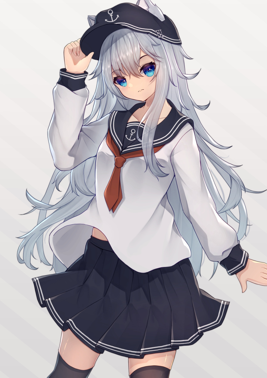 Safebooru - 1girl absurdres anchor symbol animal ears arm up bangs black headwear black sailor ...