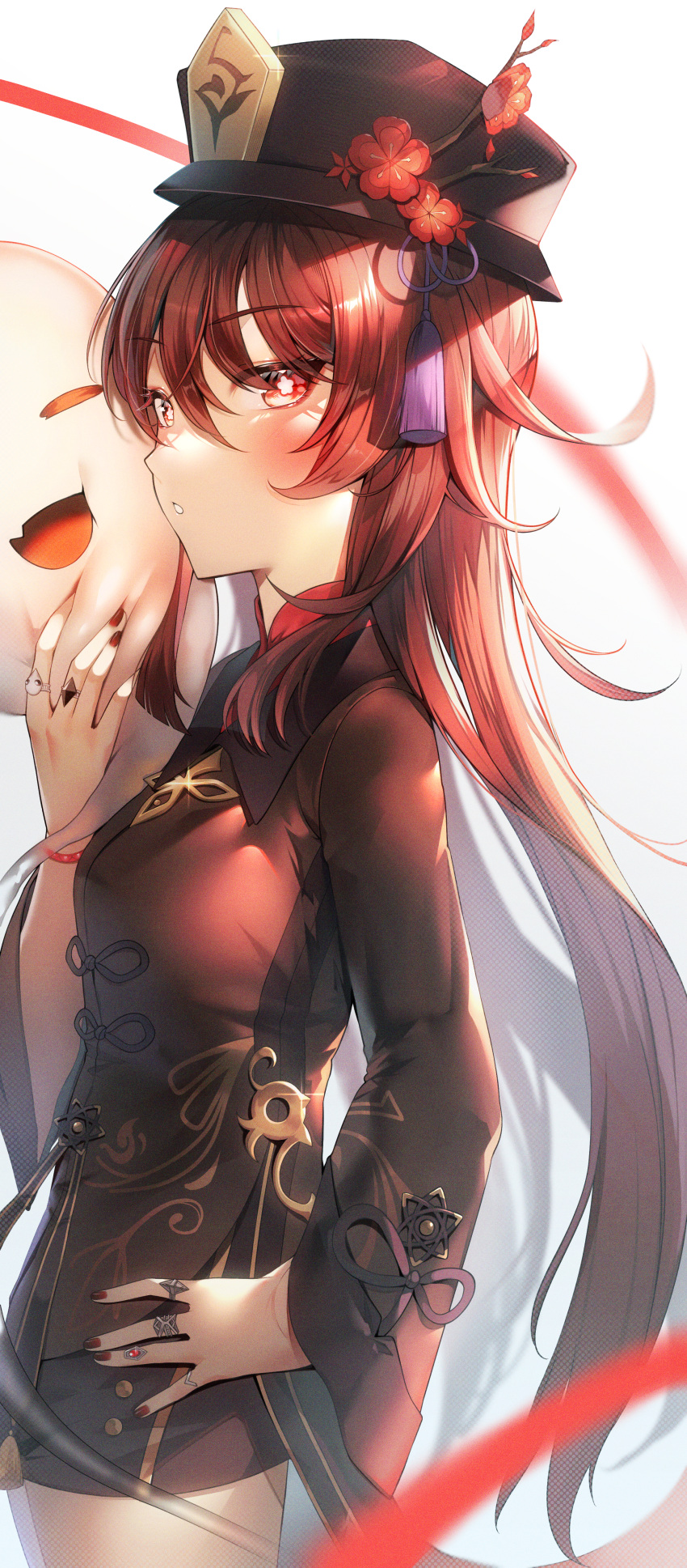 Safebooru - 1girl absurdres bangs black headwear black jacket black nails black shorts blurry ...