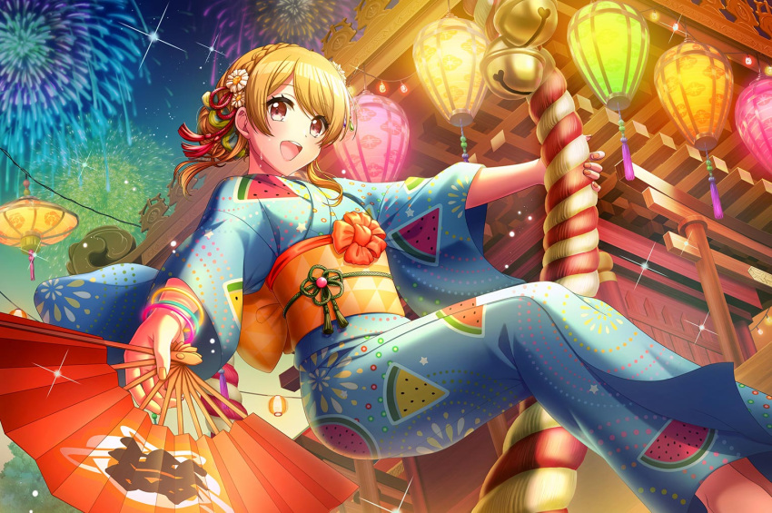 Safebooru - aimoto rinku blonde hair blush d4dj dress long hair pink hair smile yukata | 4123012