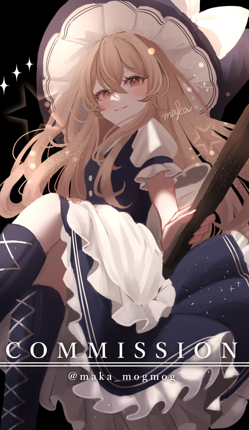 Safebooru - 1girl absurdres apron bangs black headwear black vest blonde hair blush bow broom ...