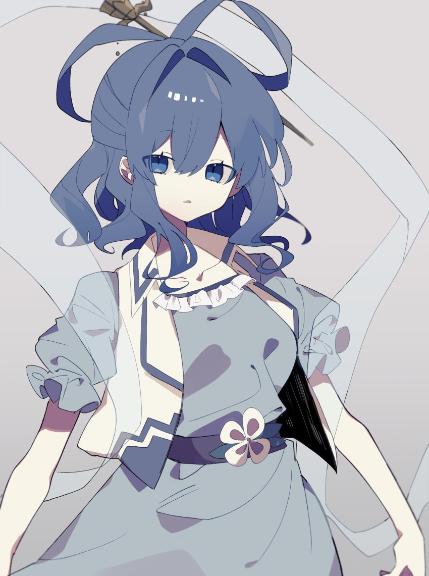 Safebooru - 1girl blue dress blue eyes blue hair dress hagoromo hair between eyes hair ornament ...