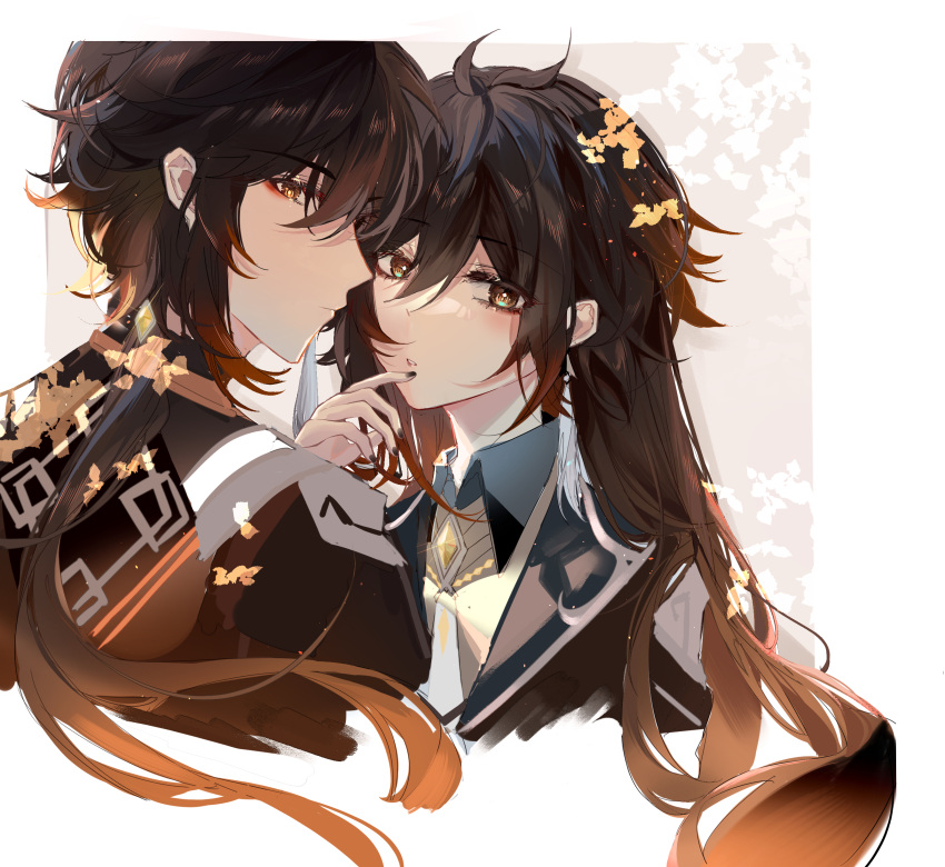 Safebooru - 1boy 1girl absurdres bangs black hair black nails brown eyes brown hair closed mouth ...