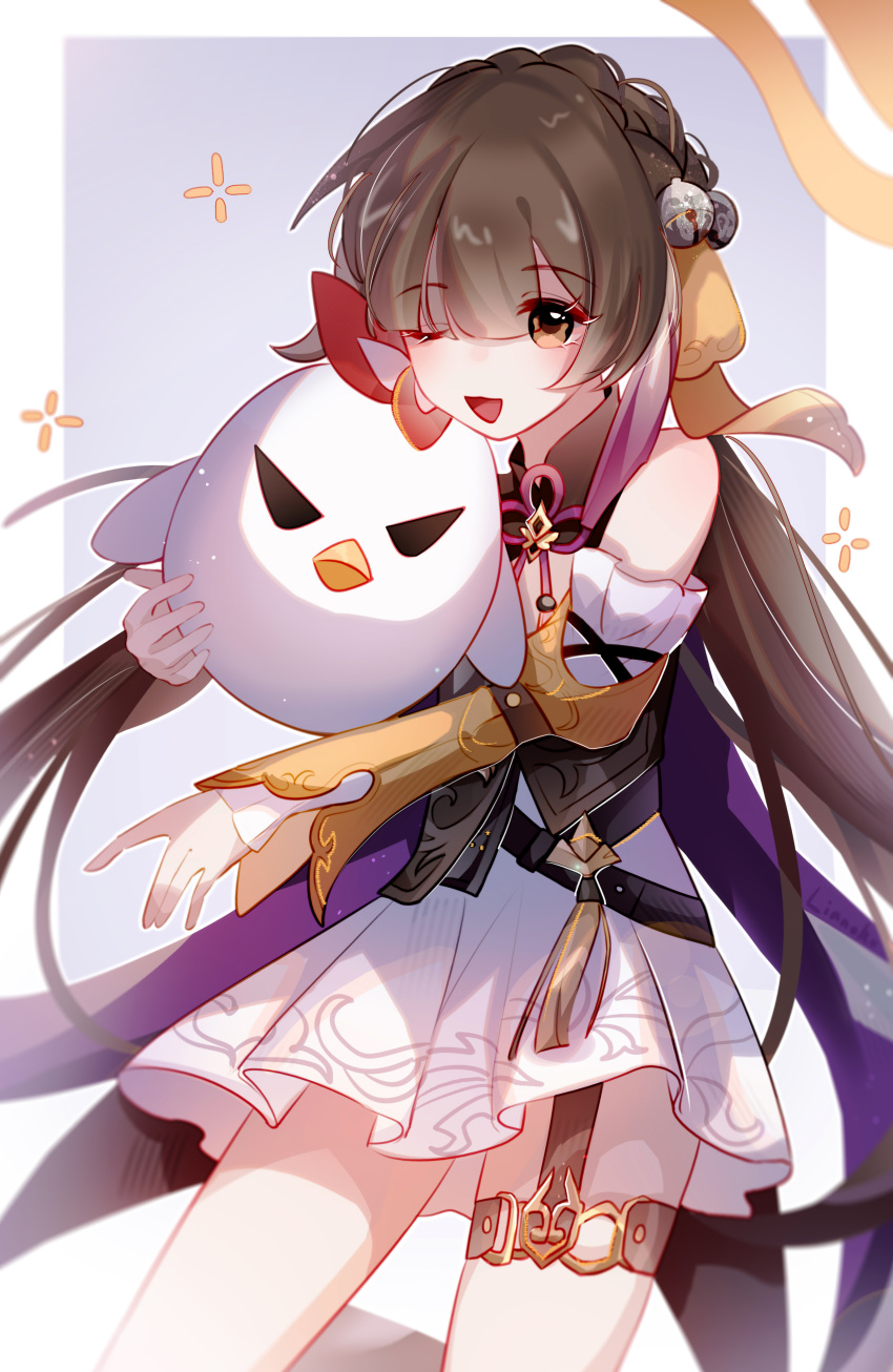 Safebooru - 1girl absurdres bell brown eyes brown hair dress hair bell hair ornament highres ...