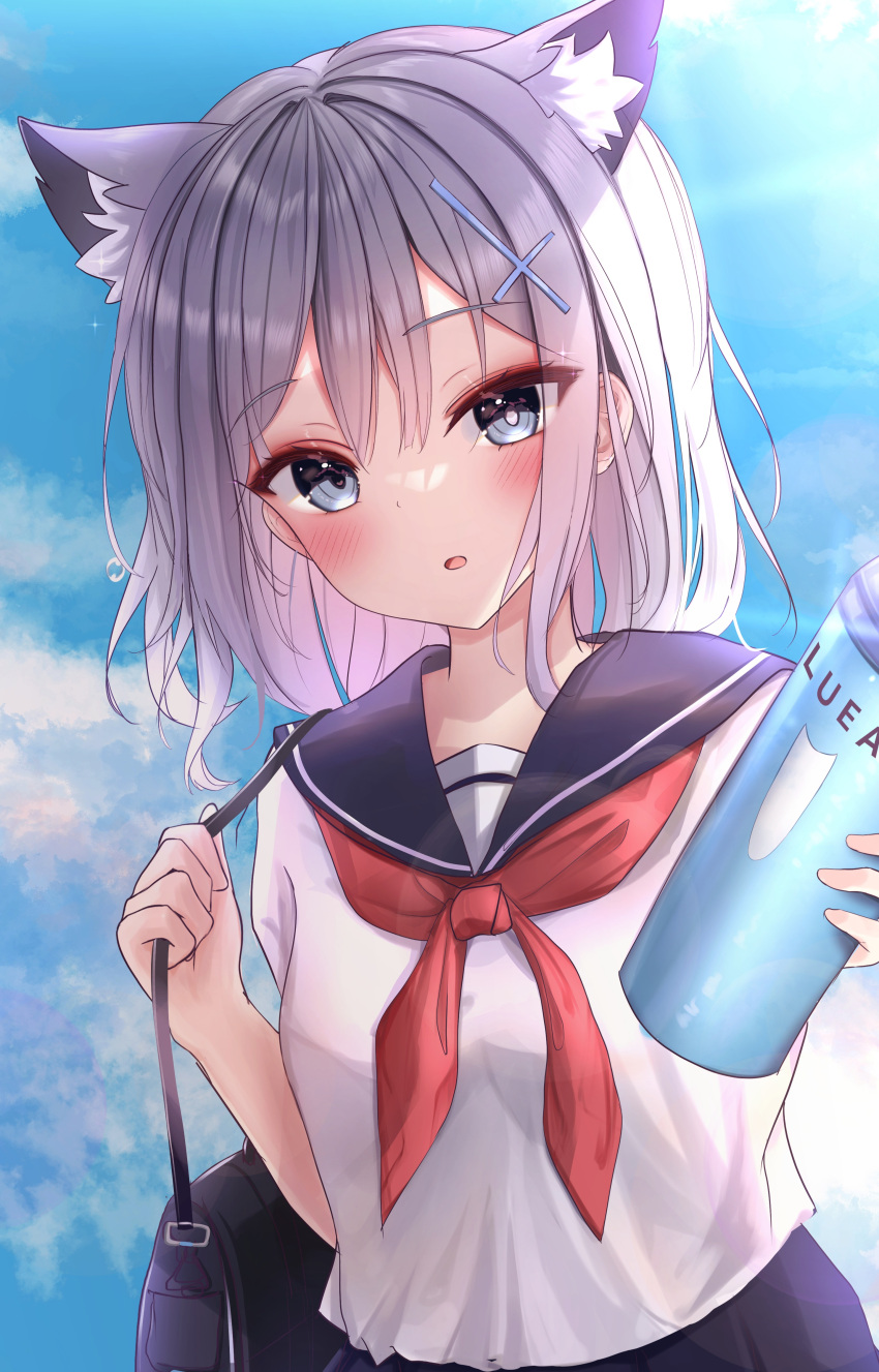 Safebooru - 1girl absurdres alternate costume animal ear fluff animal ears bag blue archive blue ...