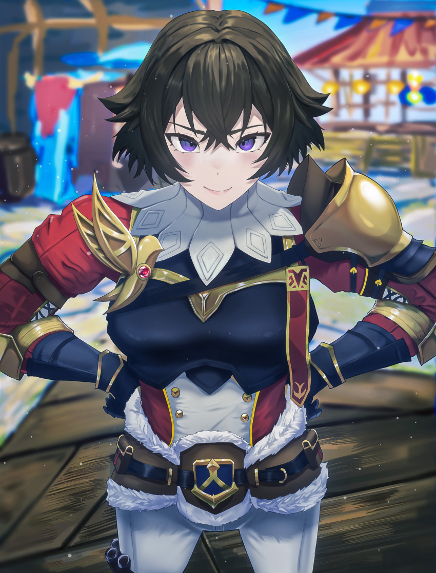 Safebooru - 1girl absurdres armor artist request bangs black hair blush breastplate breasts ...