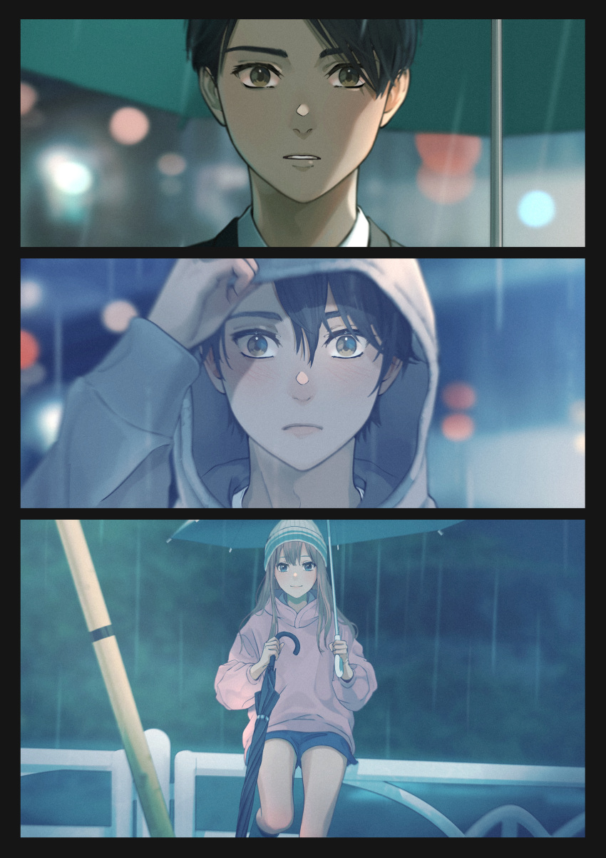 Safebooru - 1girl 2boys absurdres black hair blurry blurry background brown eyes brown hair ...