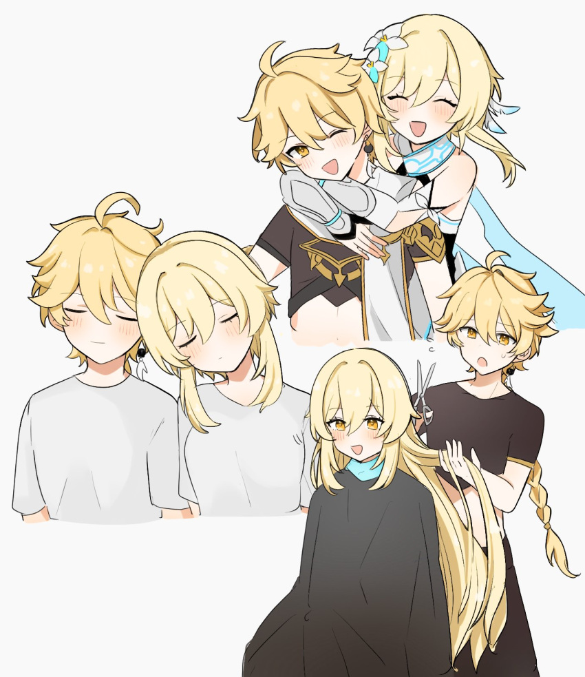 Safebooru - 1boy 1girl aether (genshin impact) ahoge alternate costume bangs bare shoulders ...