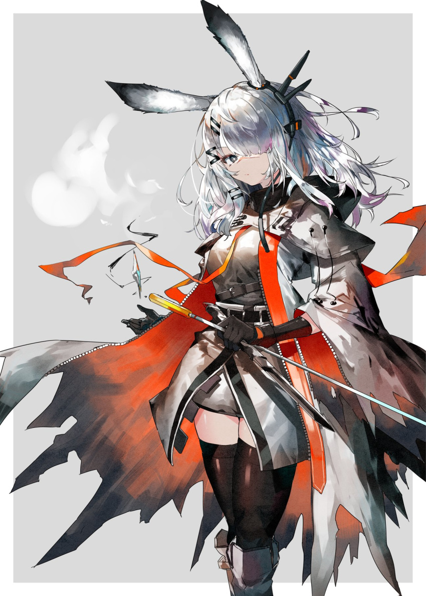 Safebooru - 1girl animal ears arknights asymmetrical bangs bangs belt black belt black gloves ...
