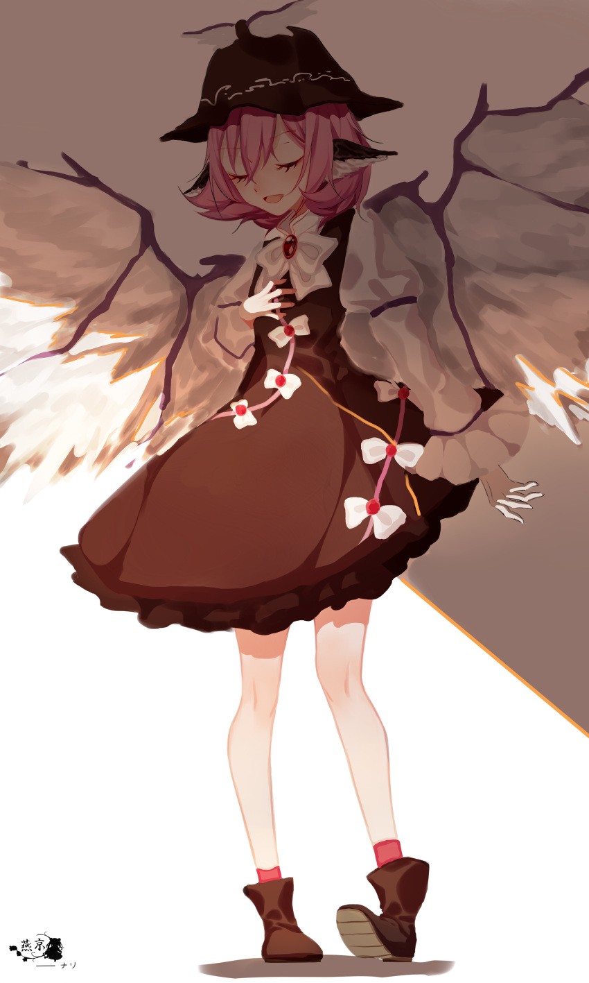 Safebooru - 1girl absurdres animal ears artist logo bird ears bird wings boots brown dress brown ...