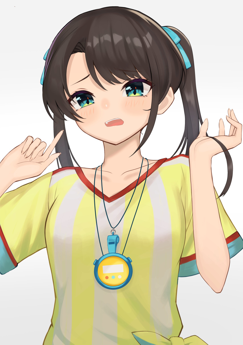 Safebooru - 1girl absurdres aqua eyes asymmetrical hair bangs breasts brown hair collarbone ...