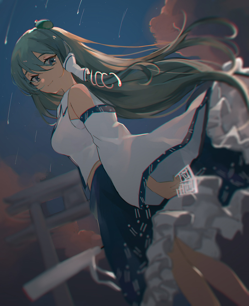 Safebooru - 1girl absurdres bandages bangs bare shoulders blue skirt blue sky breasts closed ...