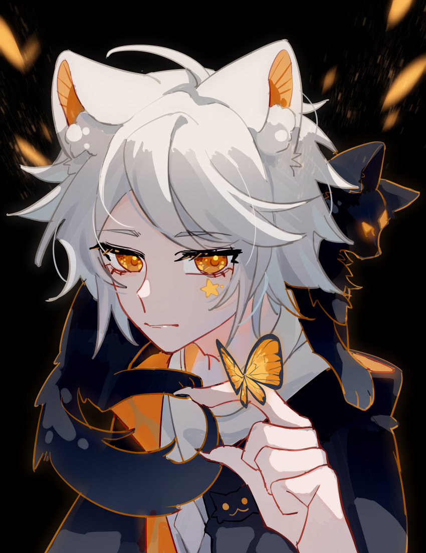 Safebooru - 1boy absurdres animal ears bishounen bug butterfly cat cat boy cat ears facial mark ...