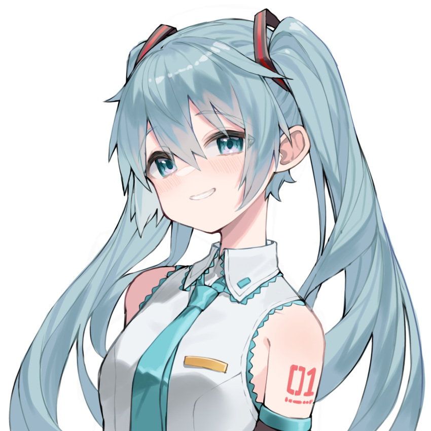 Safebooru - 1girl bangs bare shoulders black sleeves blue hair blue necktie blush breasts ...