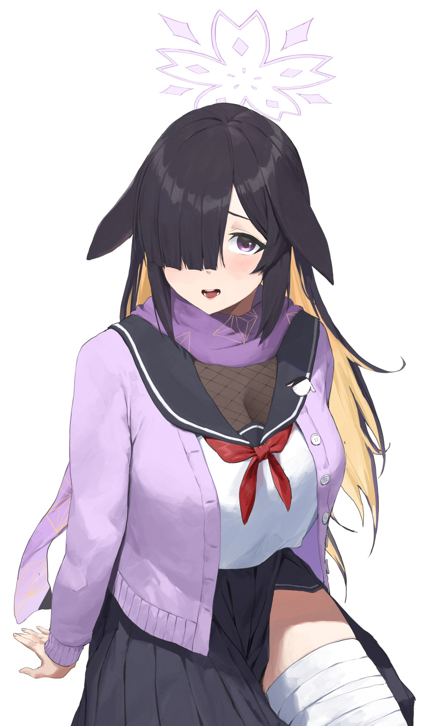 Safebooru - 1girl absurdres animal ears bandaged leg bandages bangs black hair black skirt blue ...