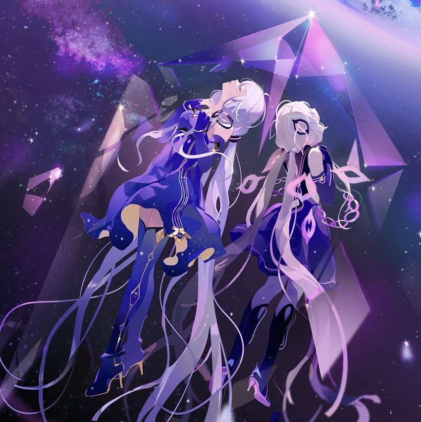 Safebooru - 2girls crossed legs dark persona dual persona gem grey hair ...