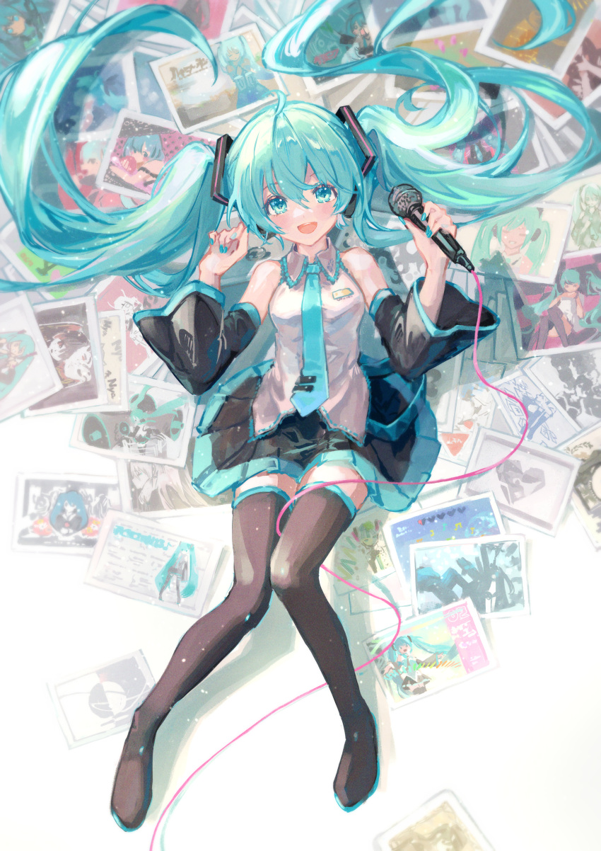 Safebooru - 1girl :d absurdres aqua eyes aqua hair aqua nails aqua necktie bangs black skirt ...