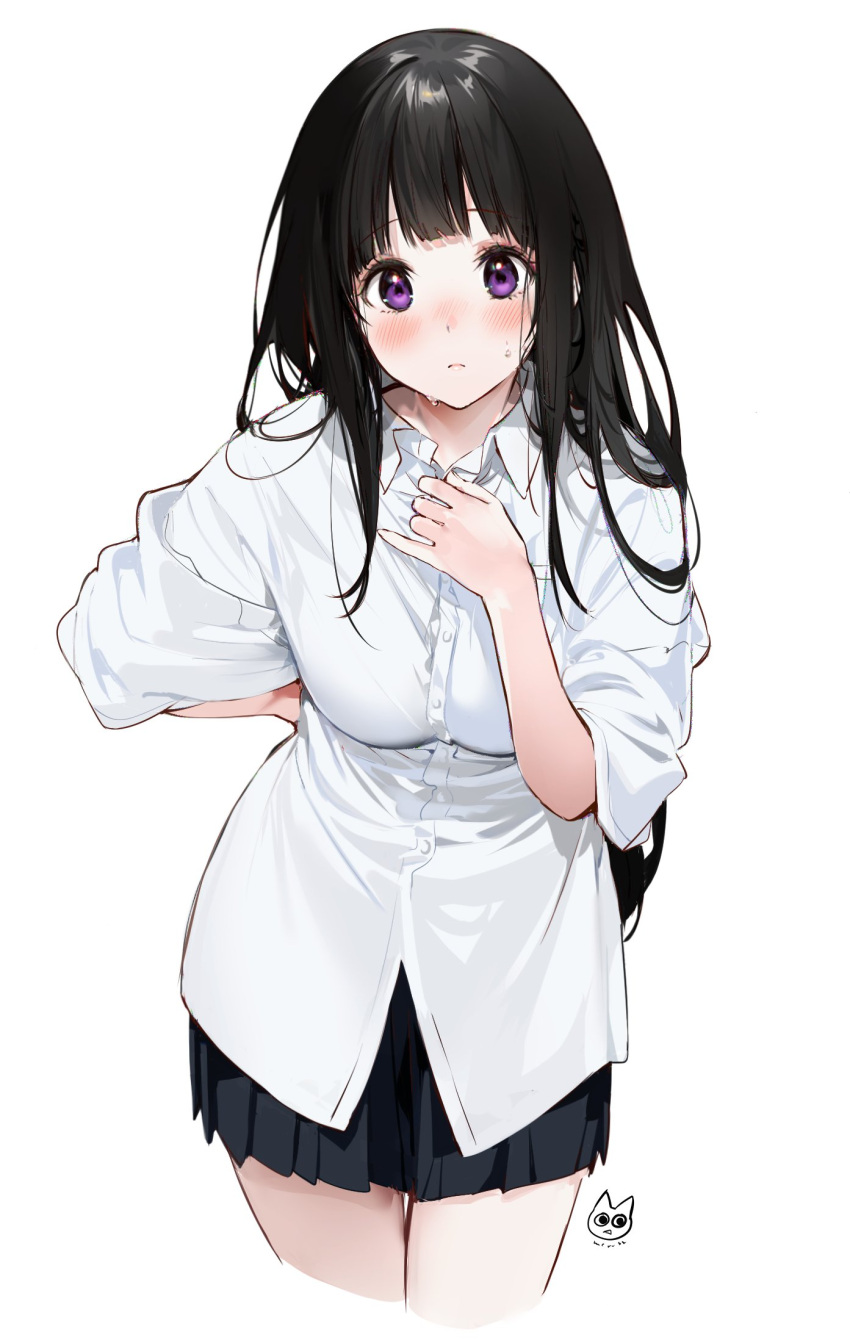 Safebooru 1girl Artist Logo Bangs Black Hair Black Skirt Blush Breast 7127