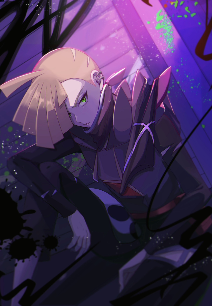 Safebooru - 1boy ahoge bangs black pants black shirt blonde hair commentary request ear piercing ...