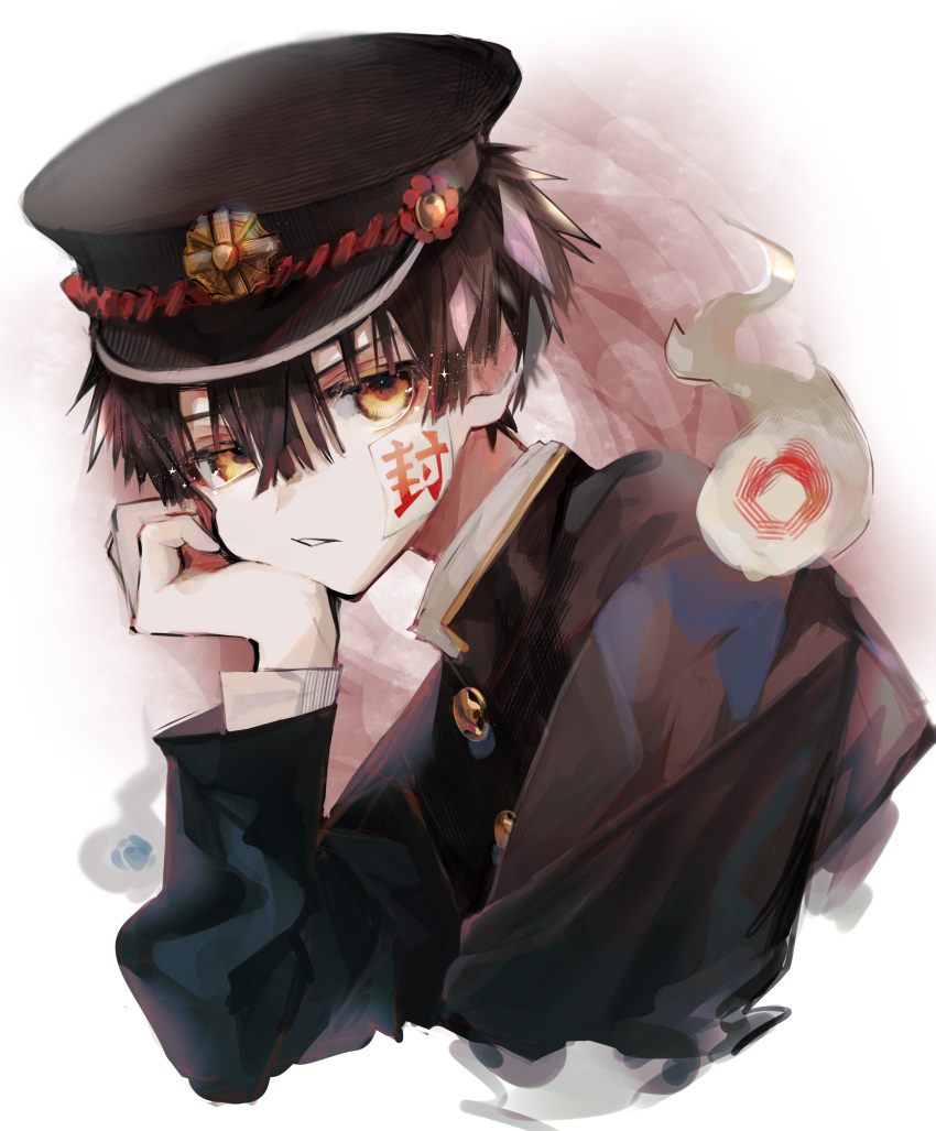 Safebooru - 1boy absurdres black headwear brown hair gakuran ghost hair between eyes hanako ...