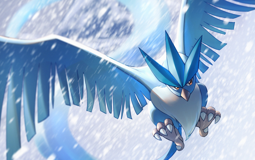 Safebooru - animal focus articuno bird blizzard brown eyes commentary request flying naoki ...