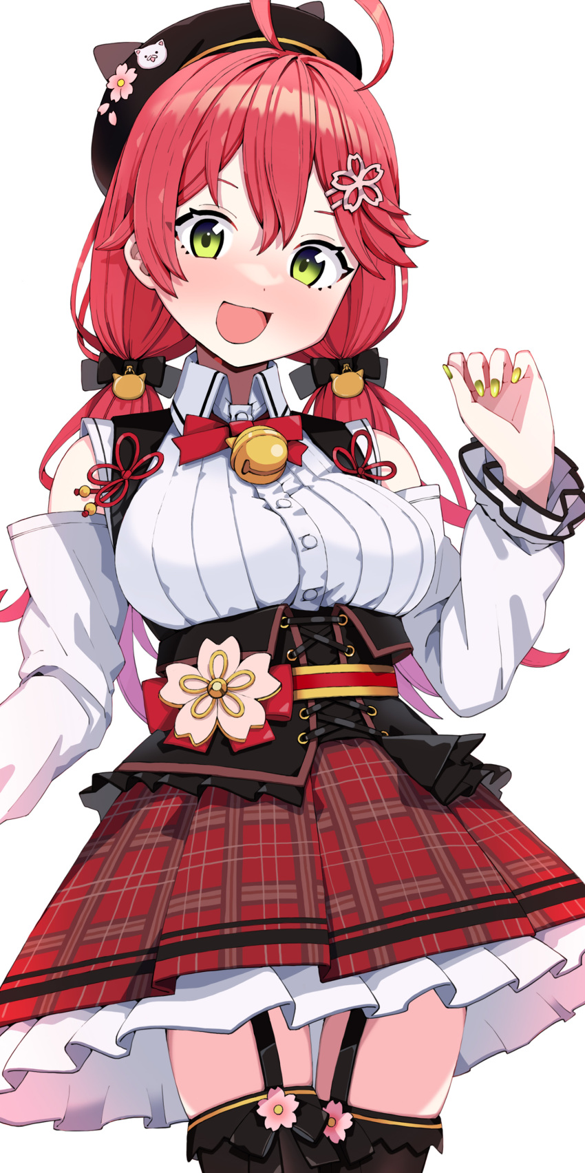 Safebooru - 1girl :d absurdres ahoge beret black bow black headwear black thighhighs bow breasts ...