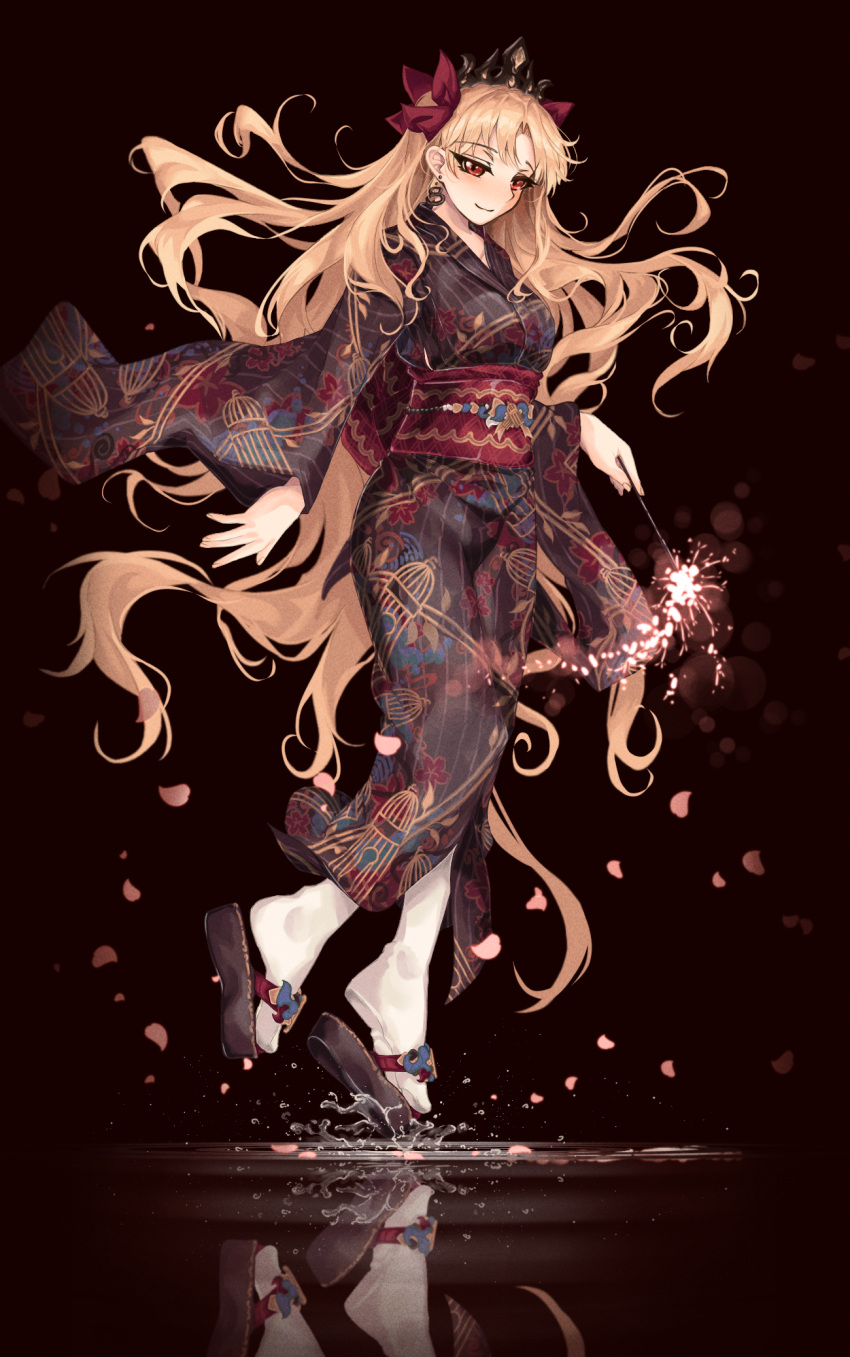 Safebooru - 1girl asymmetrical sleeves bangs black kimono blonde hair earrings ereshkigal (fate ...