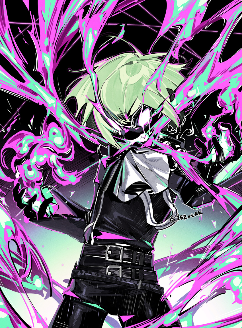 Safebooru - 1boy aqua fire belt black gloves clenched teeth crying crying with eyes open fire ...