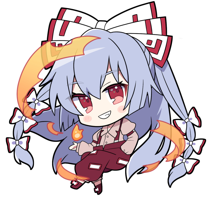 Safebooru - 1girl blush bow chibi fujiwara no mokou full body grey hair ...