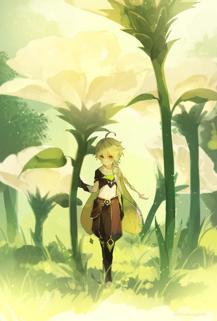 Safebooru - 1boy absurdres aether (genshin impact) ahoge black footwear black gloves black pants ...