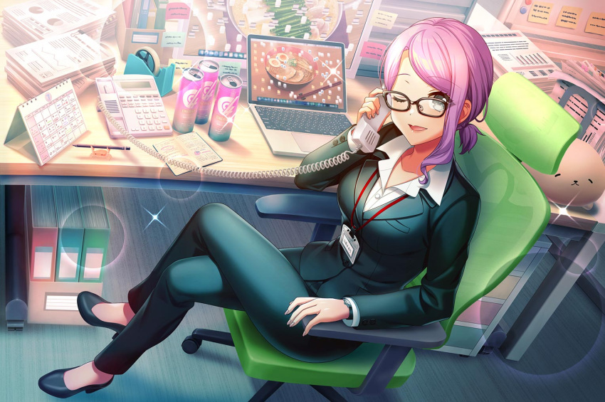 Safebooru - brown eyes d4dj hidaka saori jacket purple hair short hair smile wink | 4131102