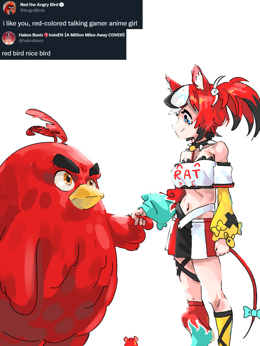 Safebooru - 1girl absurdres angry birds animal ears bangs bird black hair blue eyes chat log ...