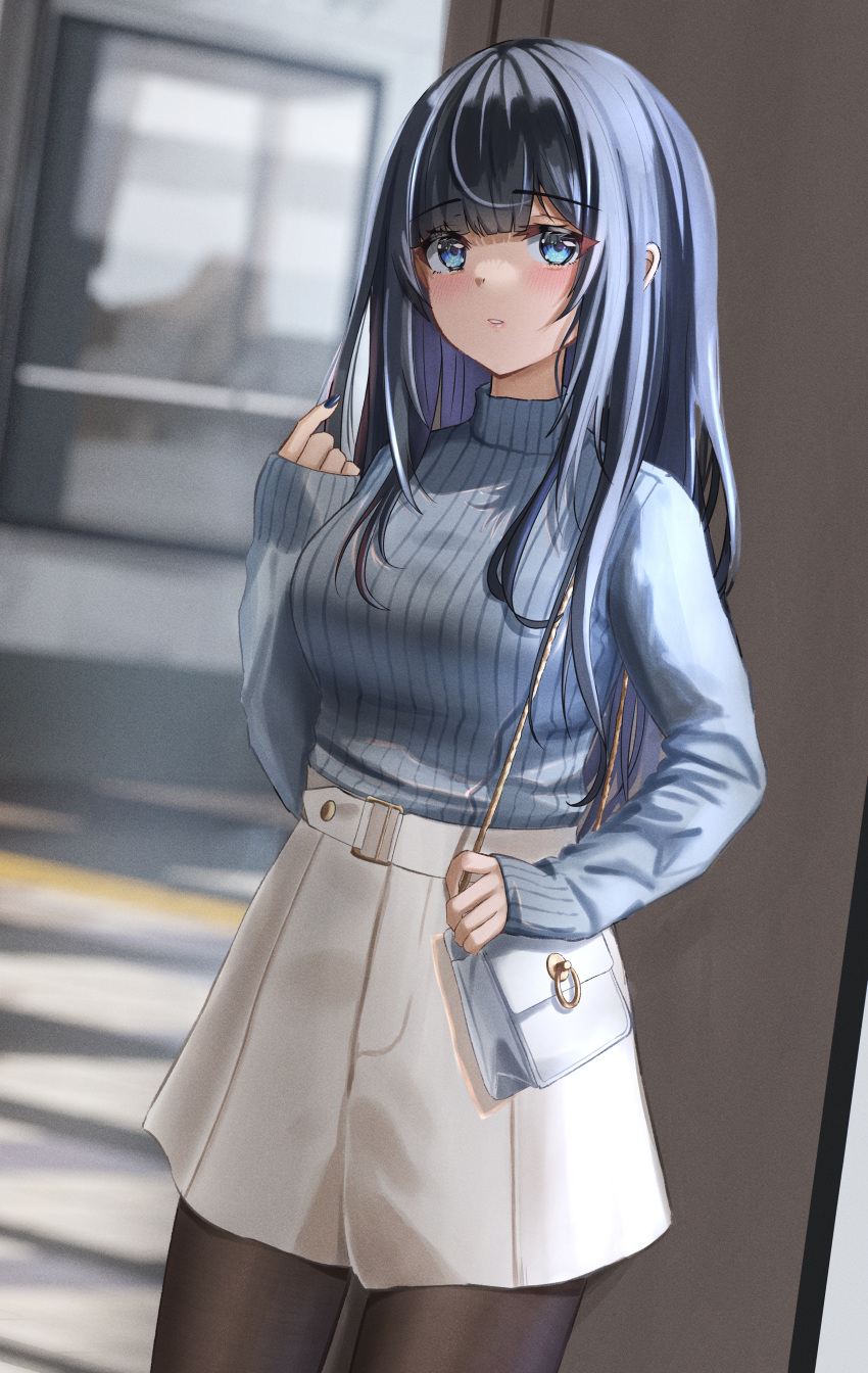 Safebooru - 1girl absurdres aimi (tikichin0229) bag bangs black hair blue eyes blunt bangs ...