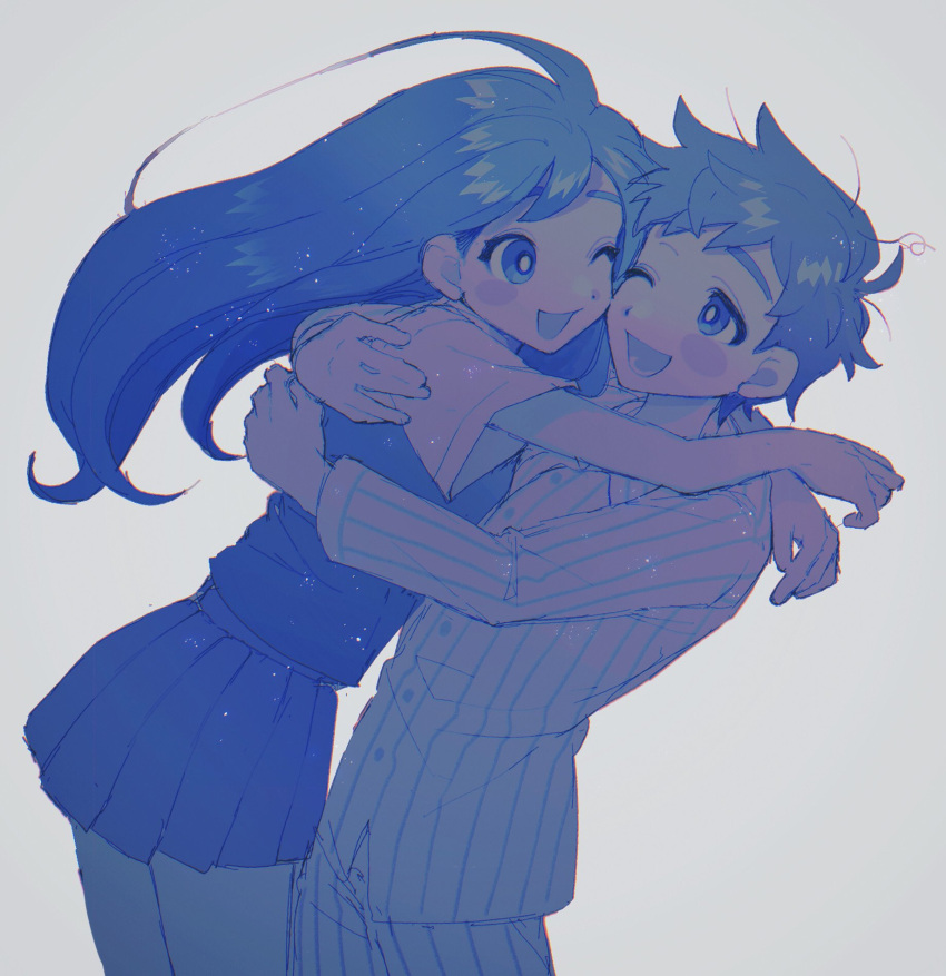 Safebooru - 1boy 1girl blue theme blush hero (omori) highres hug kbs ...