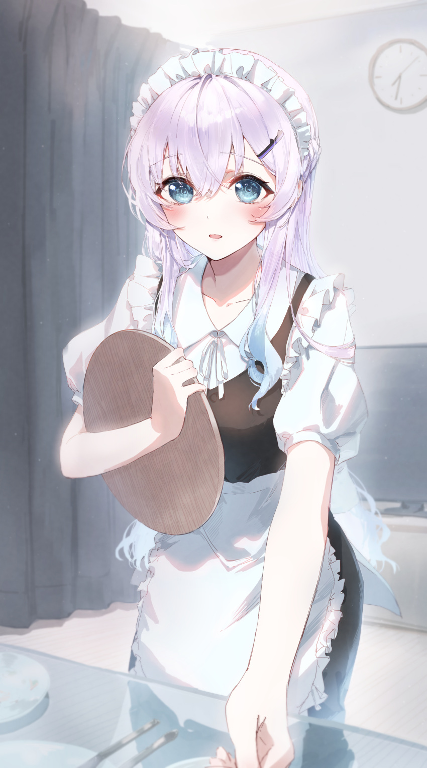 Safebooru - 1girl absurdres apron bangs black skirt black vest blue eyes blue hair blush ...