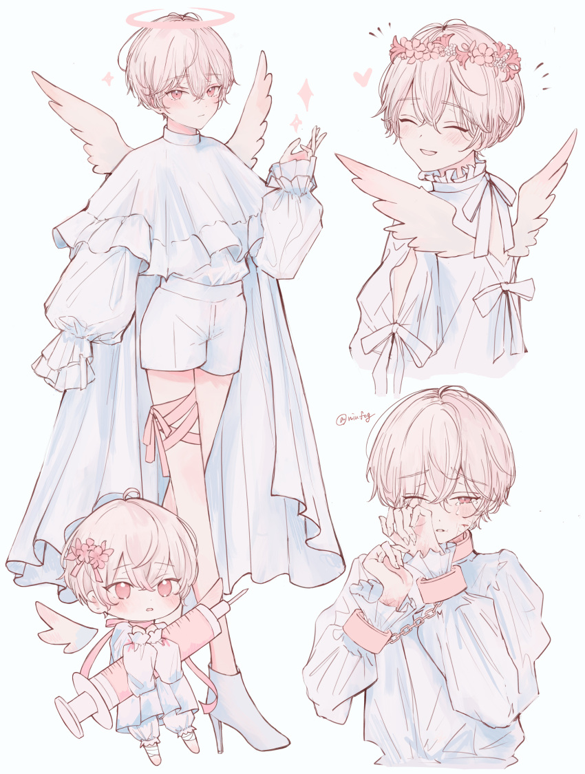 Safebooru - 1boy absurdres androgynous angel angel wings bishounen blonde hair blush chibi ...