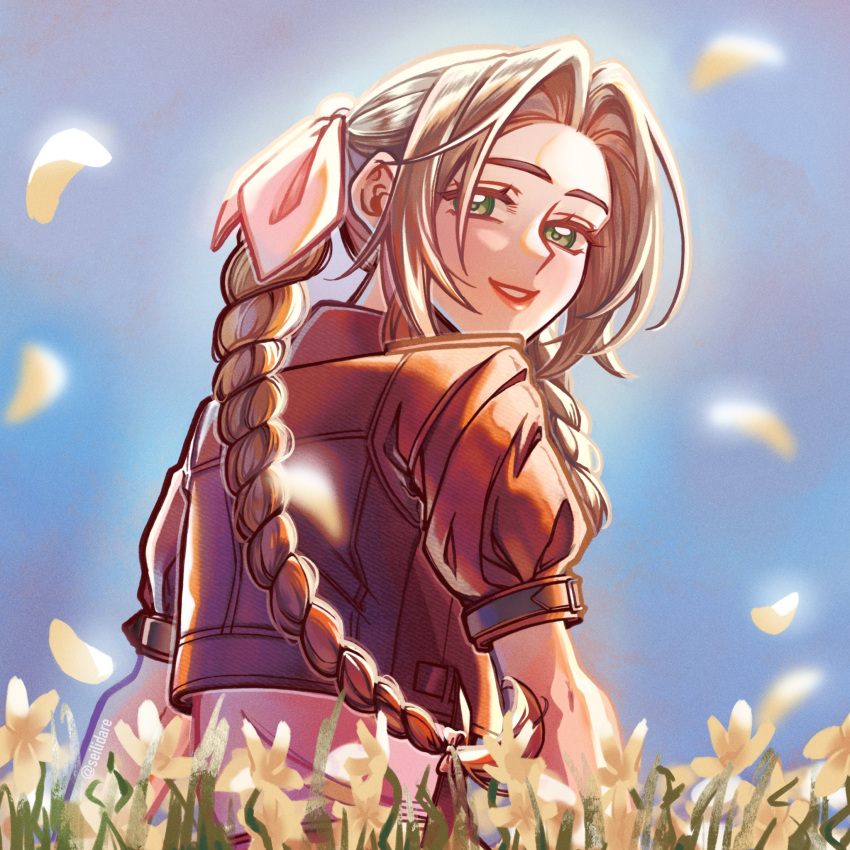 Safebooru - 1girl aerith gainsborough bangs braid braided ponytail ...