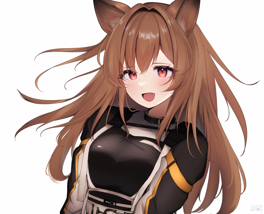 Safebooru - 1girl :d animal ear fluff animal ears arknights bangs black jacket black shirt ...