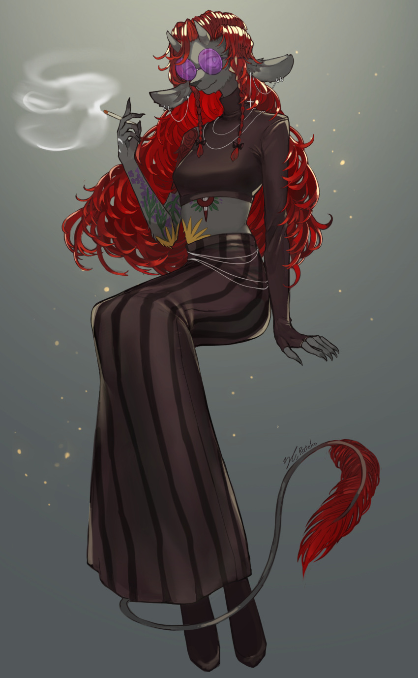 Safebooru - 1girl animal ears arm tattoo blue eyes boots brown footwear ...