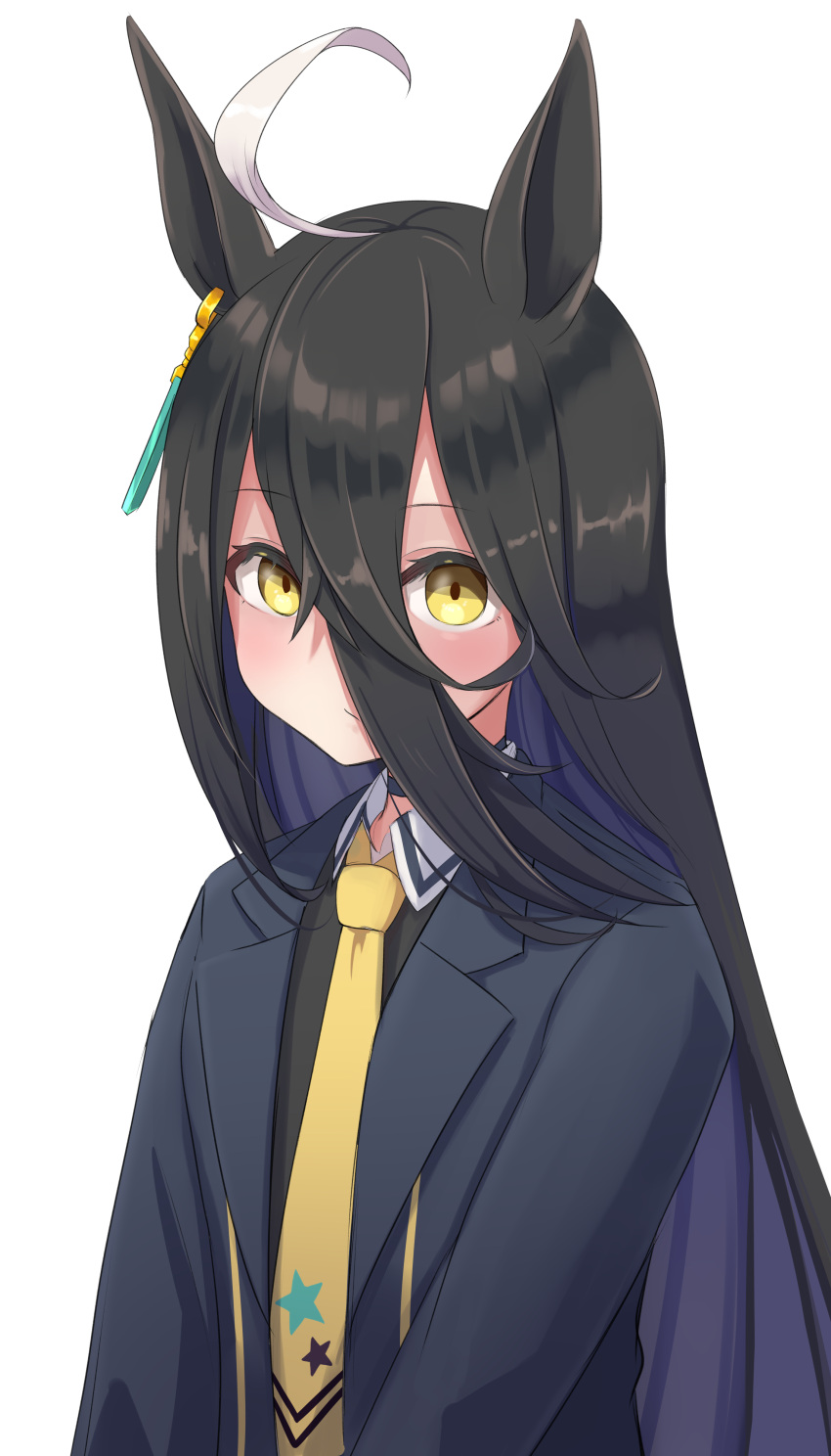 Safebooru - 1girl absurdres ahoge animal ears bangs black coat black hair closed mouth coat ear ...