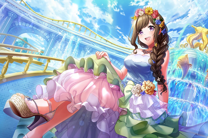 Safebooru - brown hair d4dj dress long hair mizushima marika smile violet eyes | 4136958