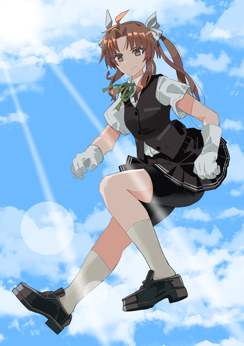 Safebooru - 1girl absurdres ahoge bike shorts black footwear black shorts black skirt black vest ...