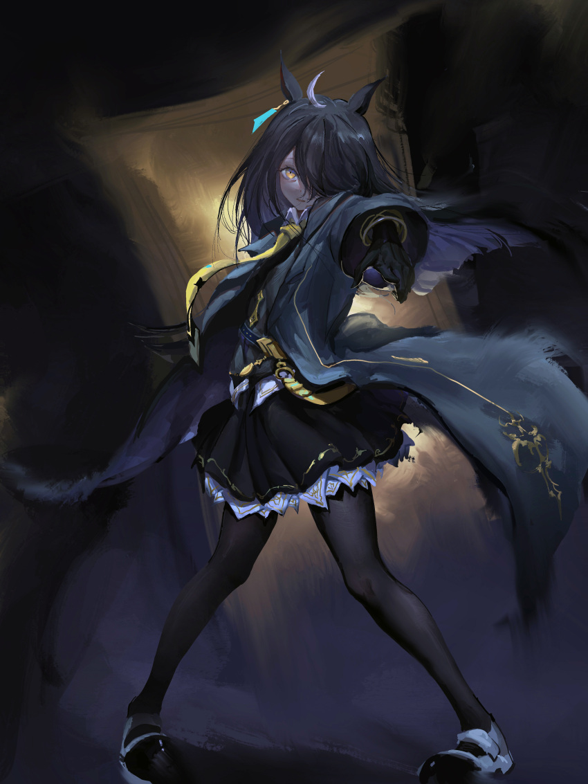 Safebooru - 1girl absurdres ahoge animal ears bangs black coat black gloves black hair black ...