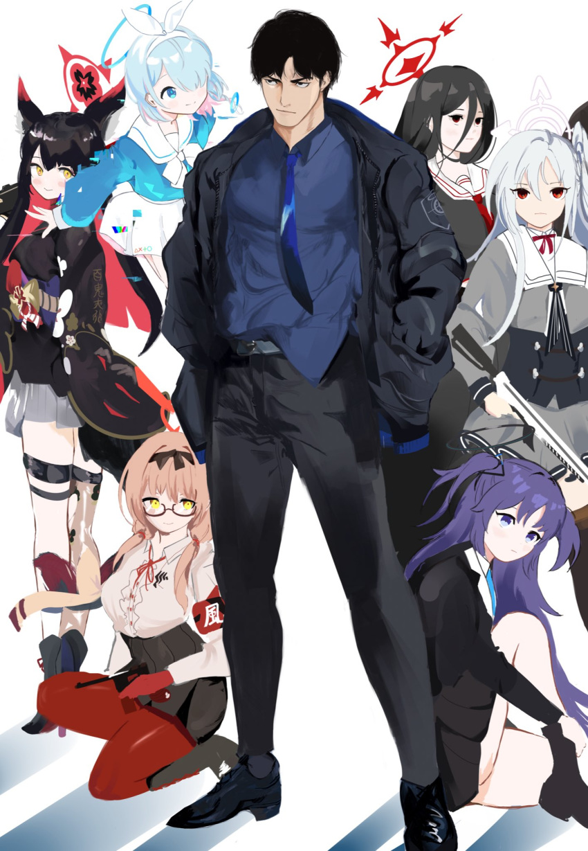 Safebooru - 1boy 6+girls animal ears armband arona (blue archive) bangs ...